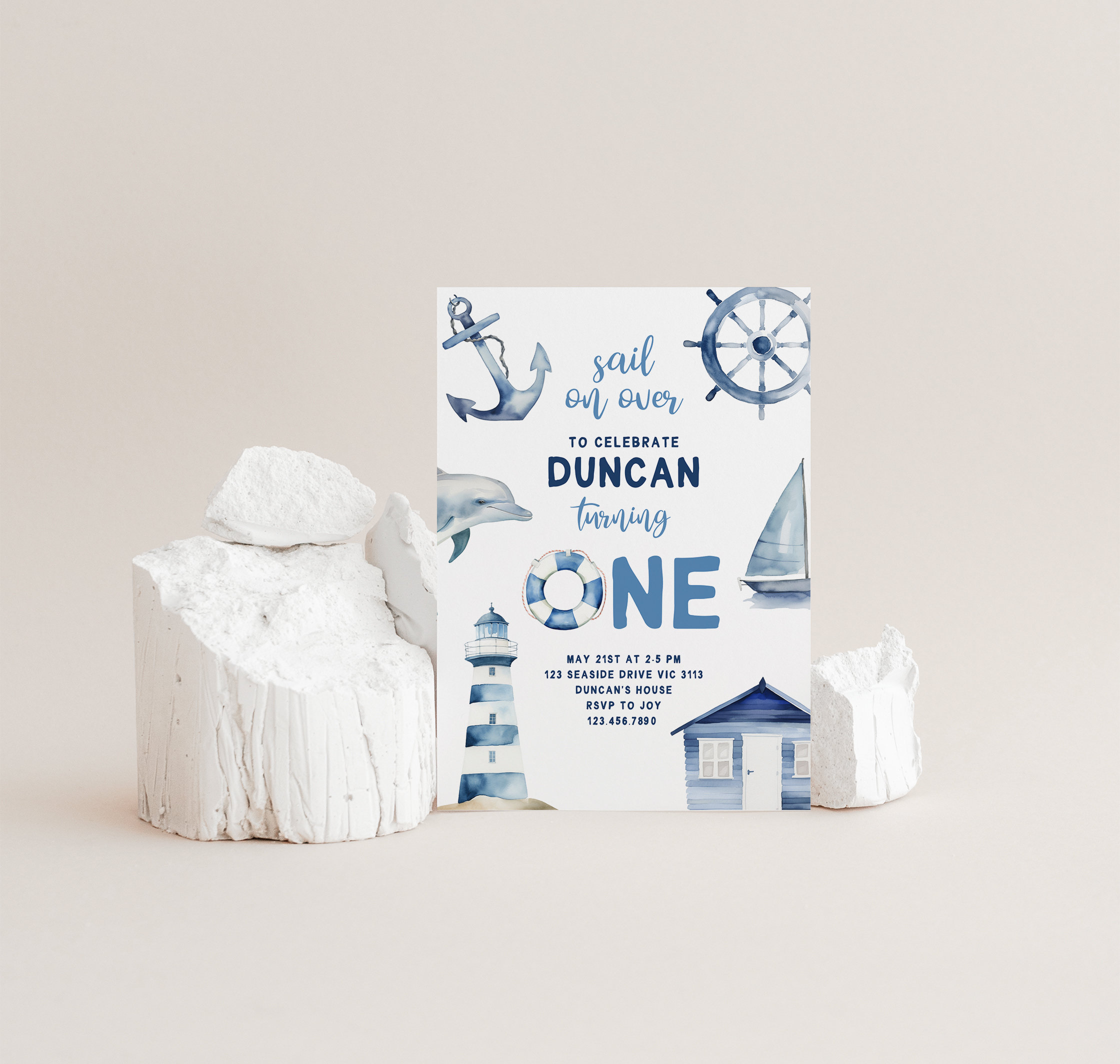 Boys 1st Birthday Sailor Invitation, Nautical Ocean Sea Theme One ...