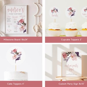Editable Blush Pink Floral Party Package, Printable Decorations, 1st ...
