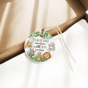Editable Party Animals Favor Tags, Girl or Boy Wild One Safari Animals ...