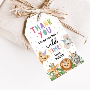 Editable Party Animals Favor Tags, Safari Zoo Wild One Animals Thank ...