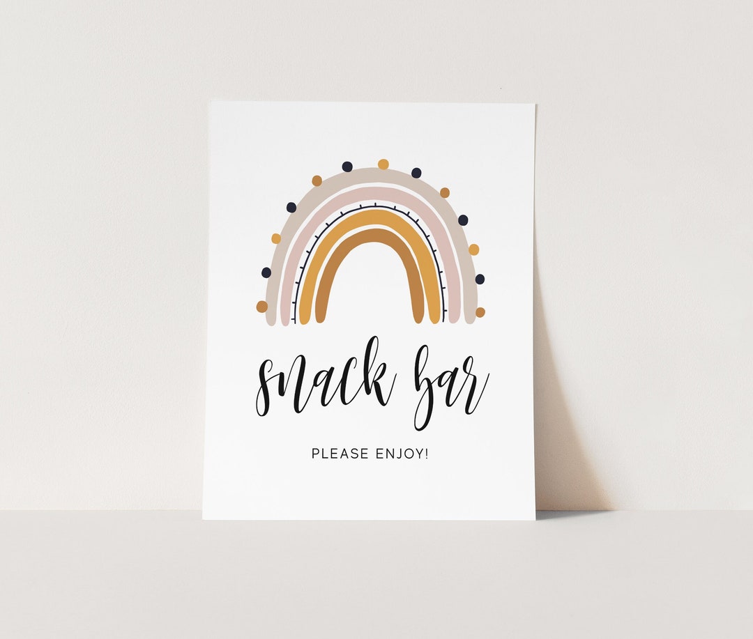 Snack Bar Sign Food Sign Printable Boho Rainbow Table Sign Bohemian ...