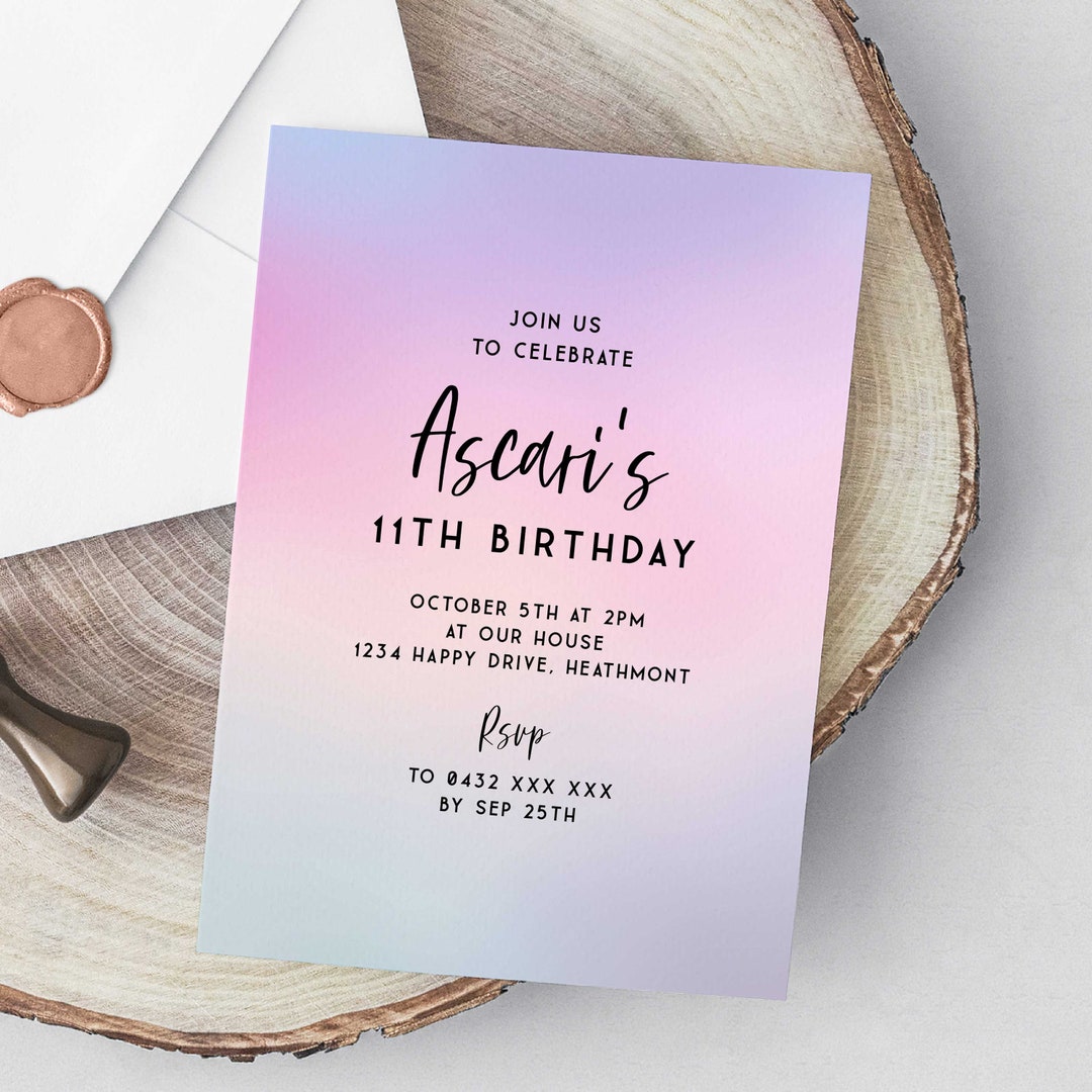 Editable Rainbow 11th Birthday Party Invitation Download Printable ...
