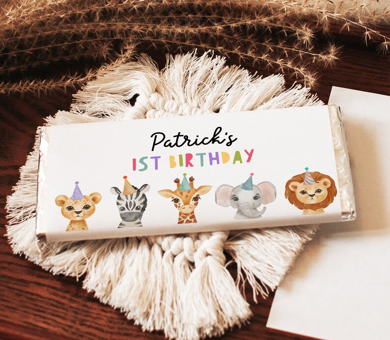 Editable Candy Bar Wrapper Template Party Animals Birthday - Etsy Australia