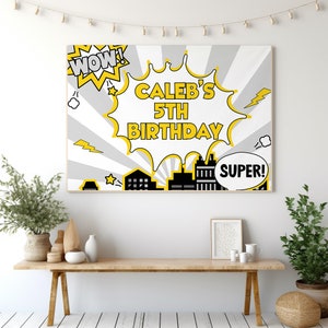 Superhero Backdrop Banner, Boys Comic Party Background, Editable DIY ...