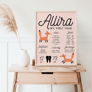 Fox Milestone Poster for First Birthday, Woodland Printable ...