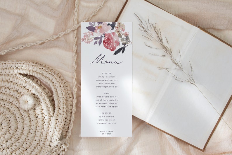 Printable Menu Template Instant Download Modern Watercolor - Etsy