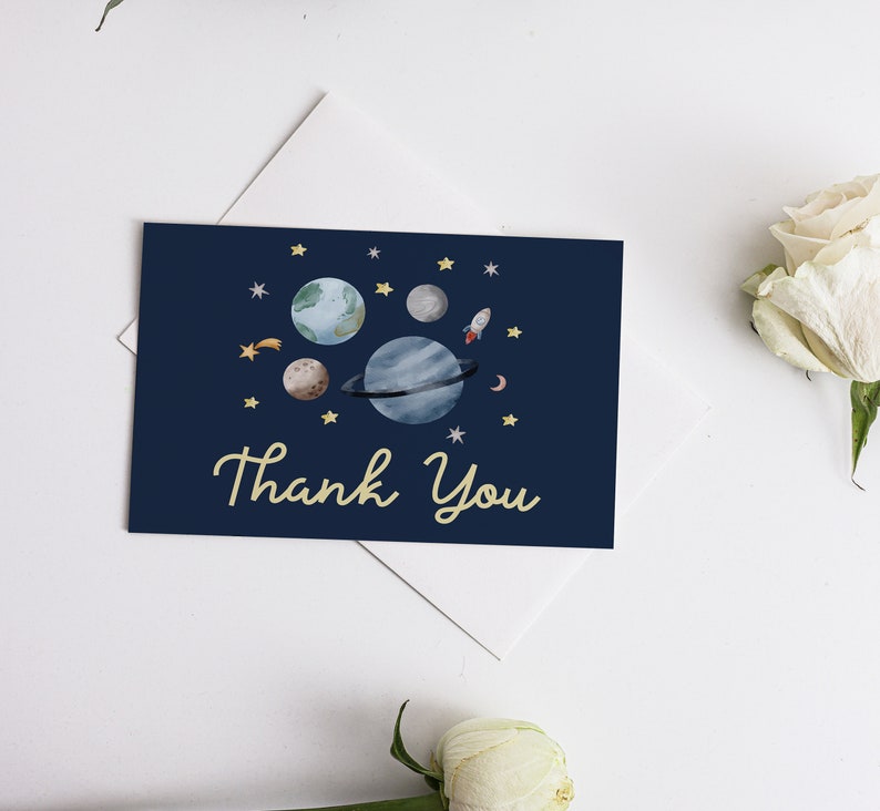 Editable Space Birthday Thank You Card Astronaut Planets to - Etsy ...