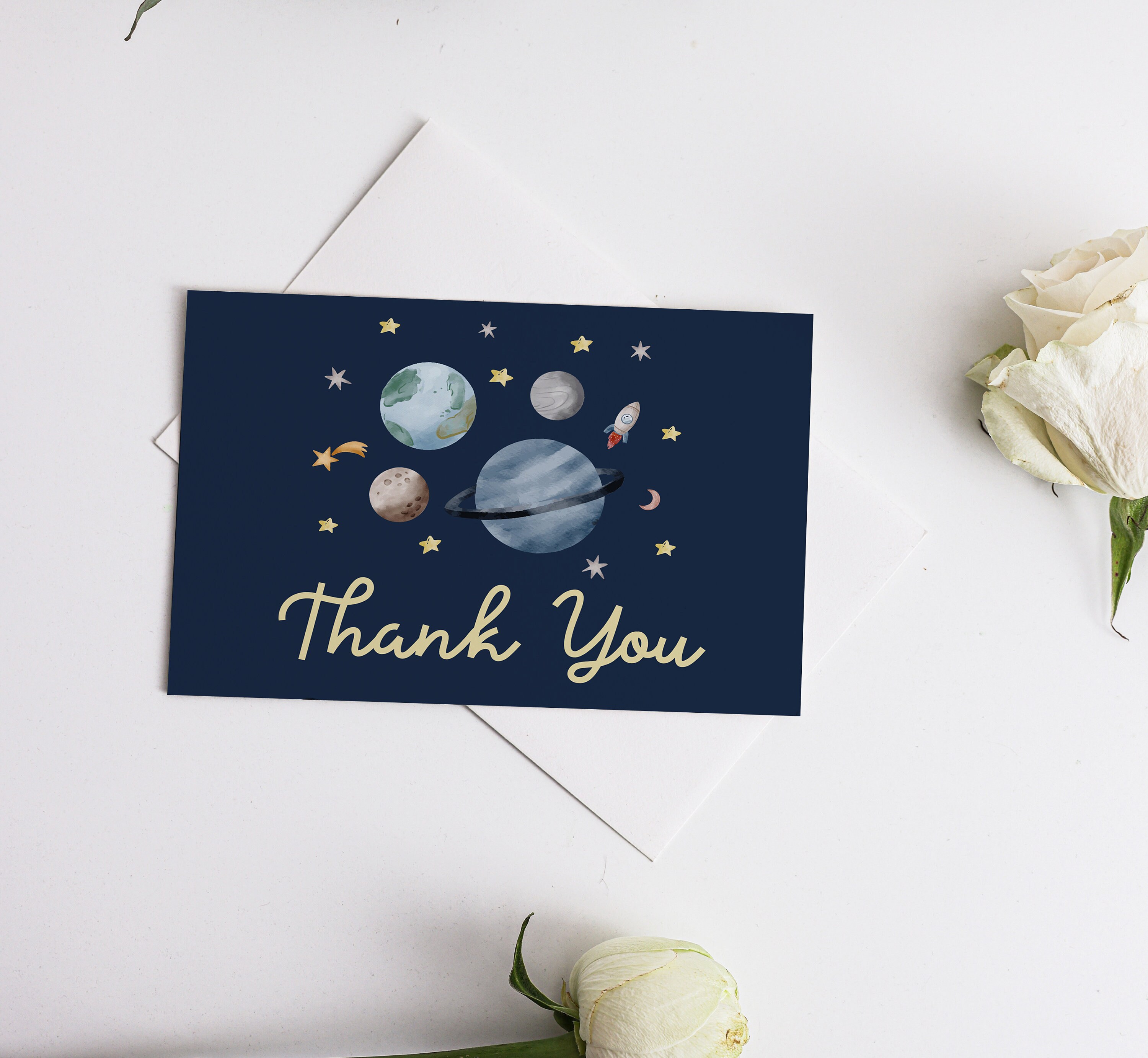 Editable Space Birthday Thank You Card Astronaut Planets to - Etsy ...