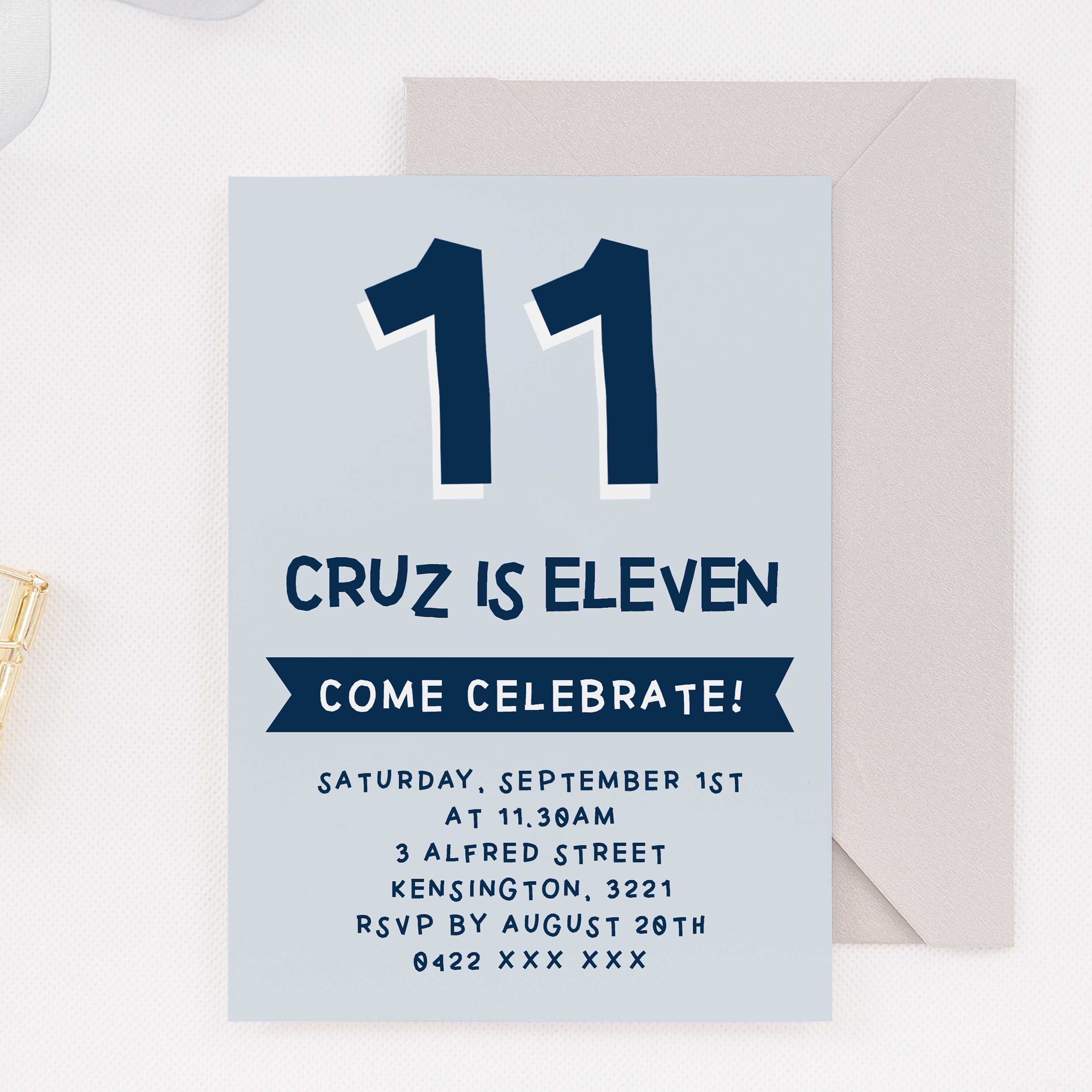 Editable Navy Blue 11th Birthday Party Invitation Download - Etsy Australia