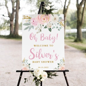 Baby Shower Welcome Sign, Printable Instant Download Watercolor Floral ...