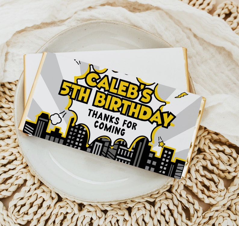Superhero Birthday Chocolate Bar Wrapper, Boys Comic Book Candy Label ...