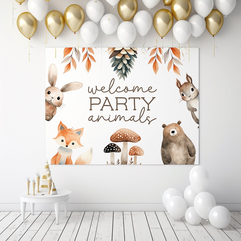 Forest Backdrop Banner, Party Animals Woodland 30x40 40x50 Editable ...