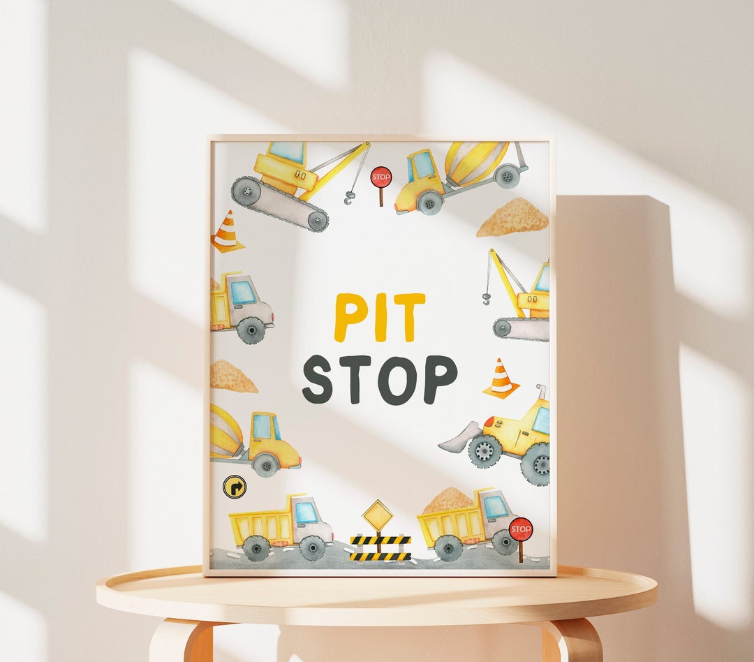 Construction Themed Party Sign Editable Template, Personalized Pit Stop ...