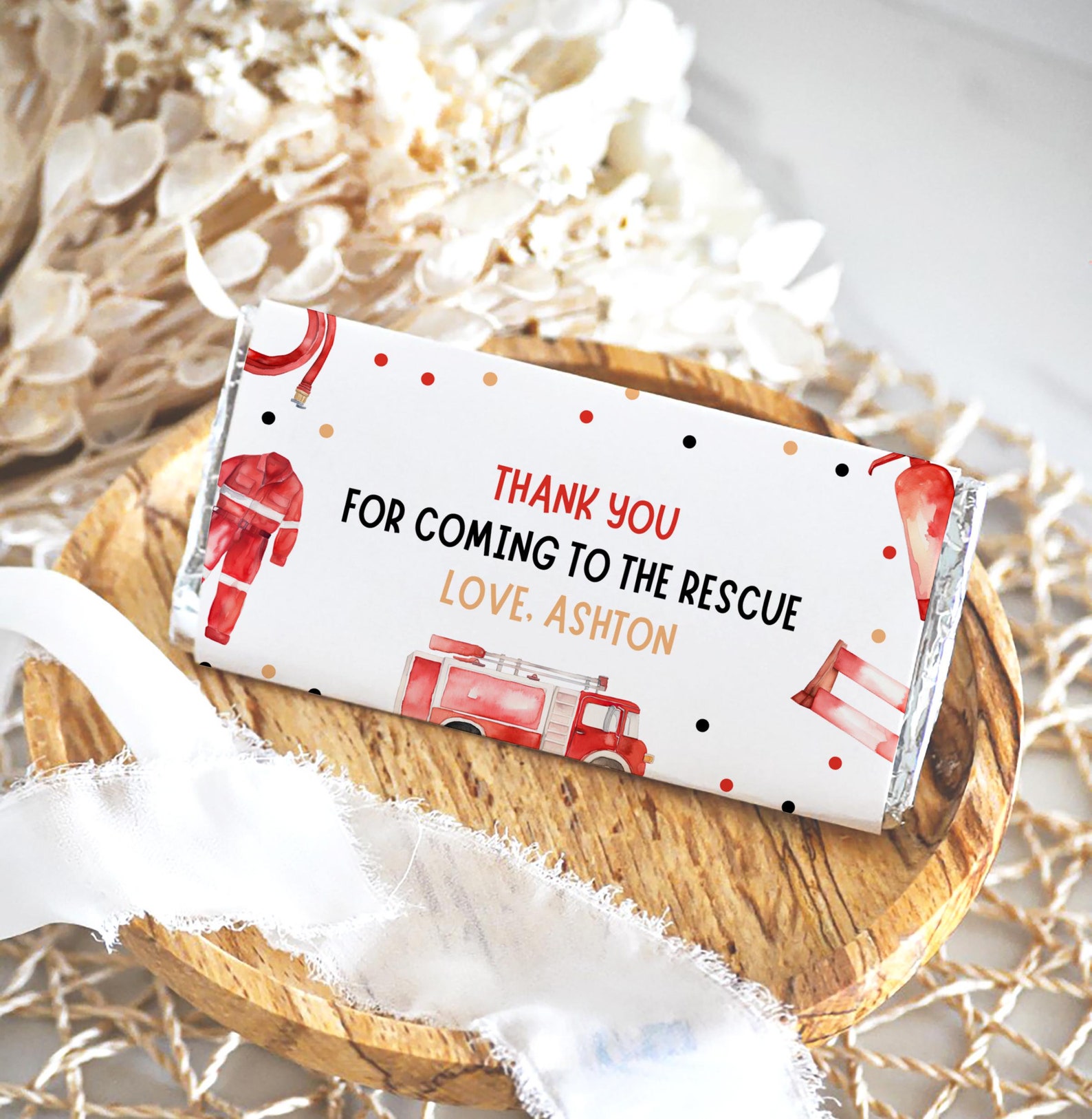 Fireman Chocolate Bar Wrapper, Fire Truck Editable Template Printable ...