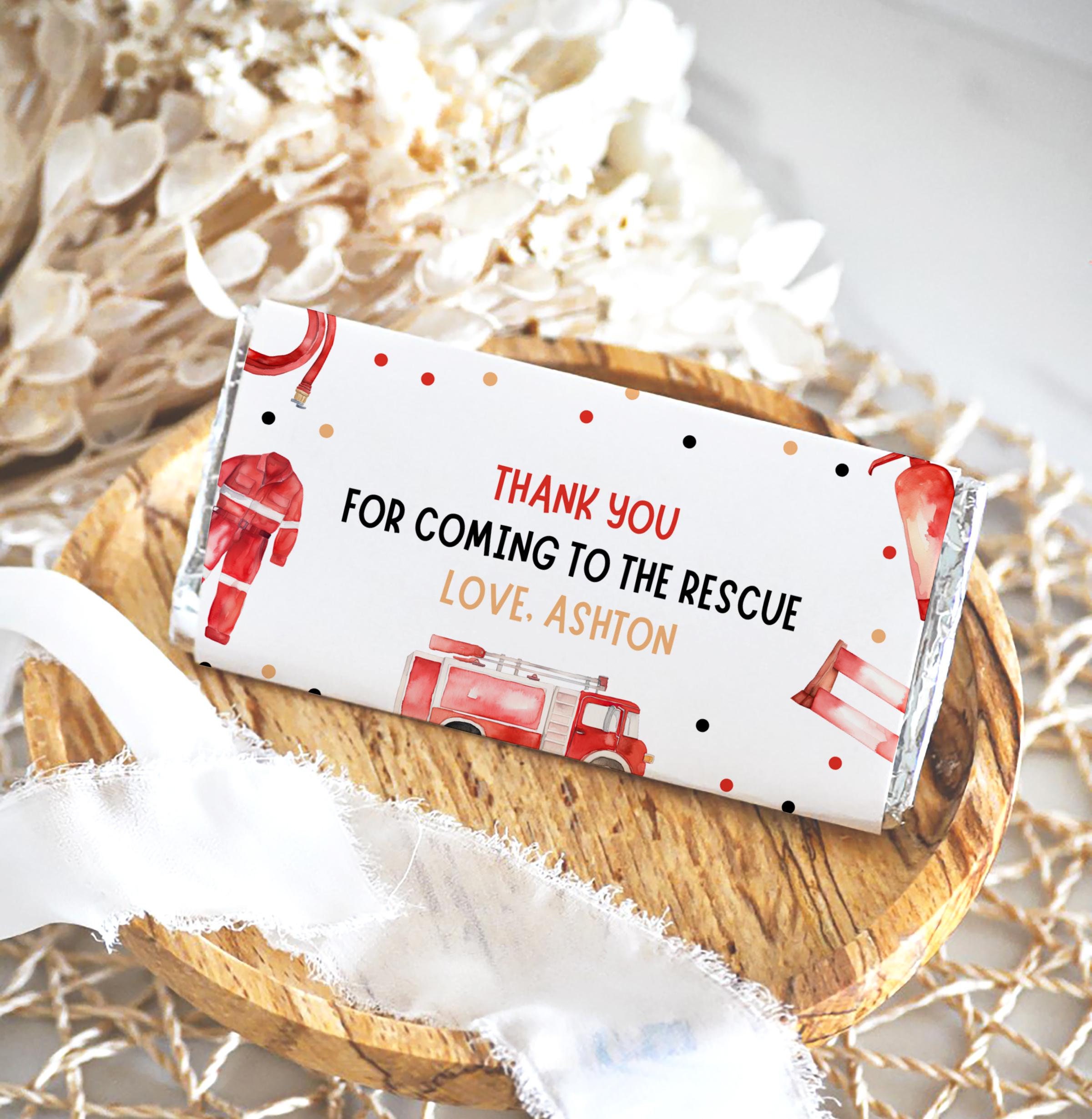 Fireman Chocolate Bar Wrapper, Fire Truck Editable Template Printable ...