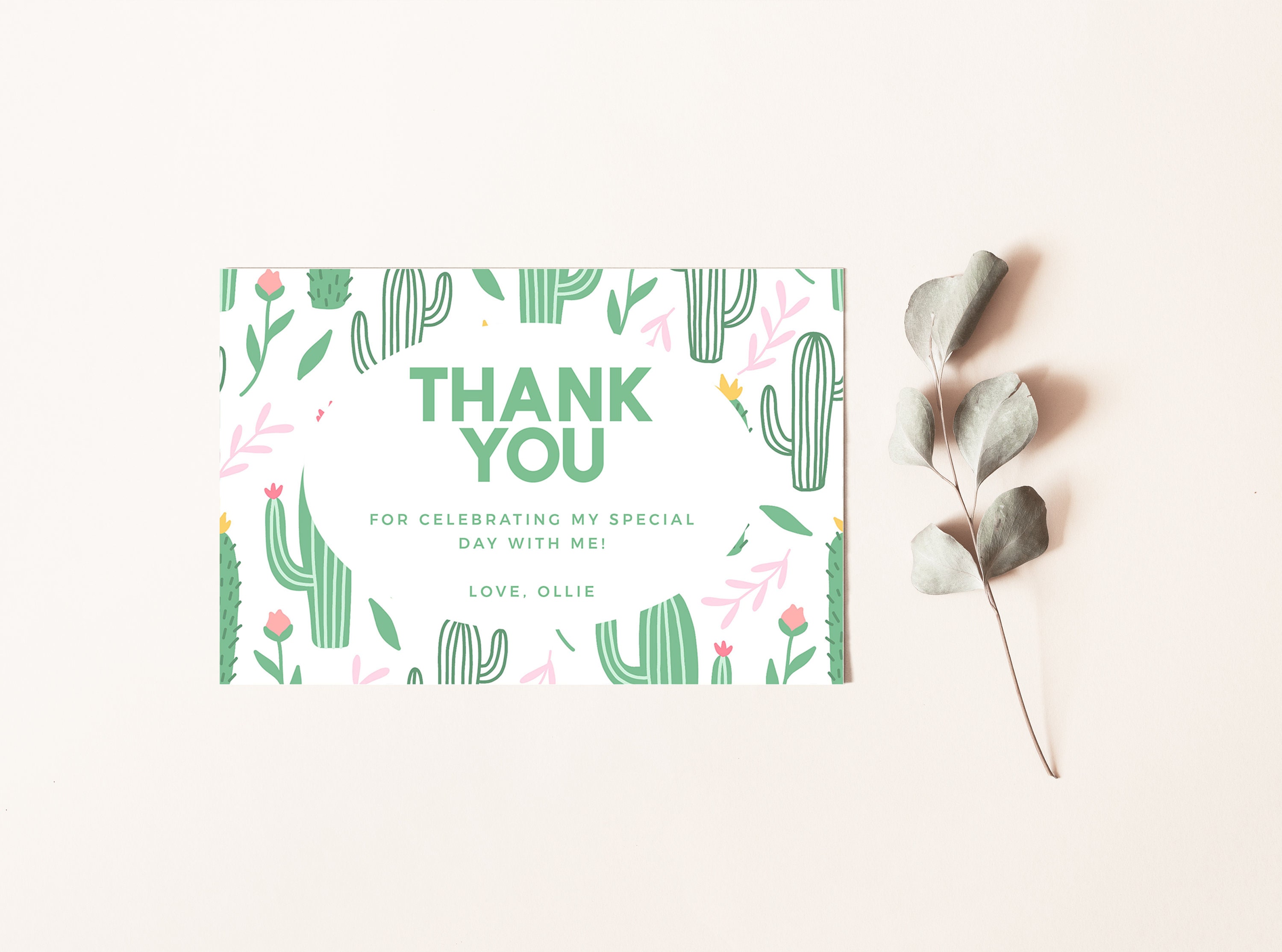Cactus Thank You Card INSTANT DOWNLOAD Personalised Thank You - Etsy ...