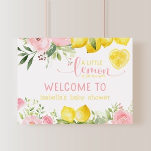 Lemon Welcome Sign for Baby Shower, Pink Floral Citrus 18x24 Editable ...