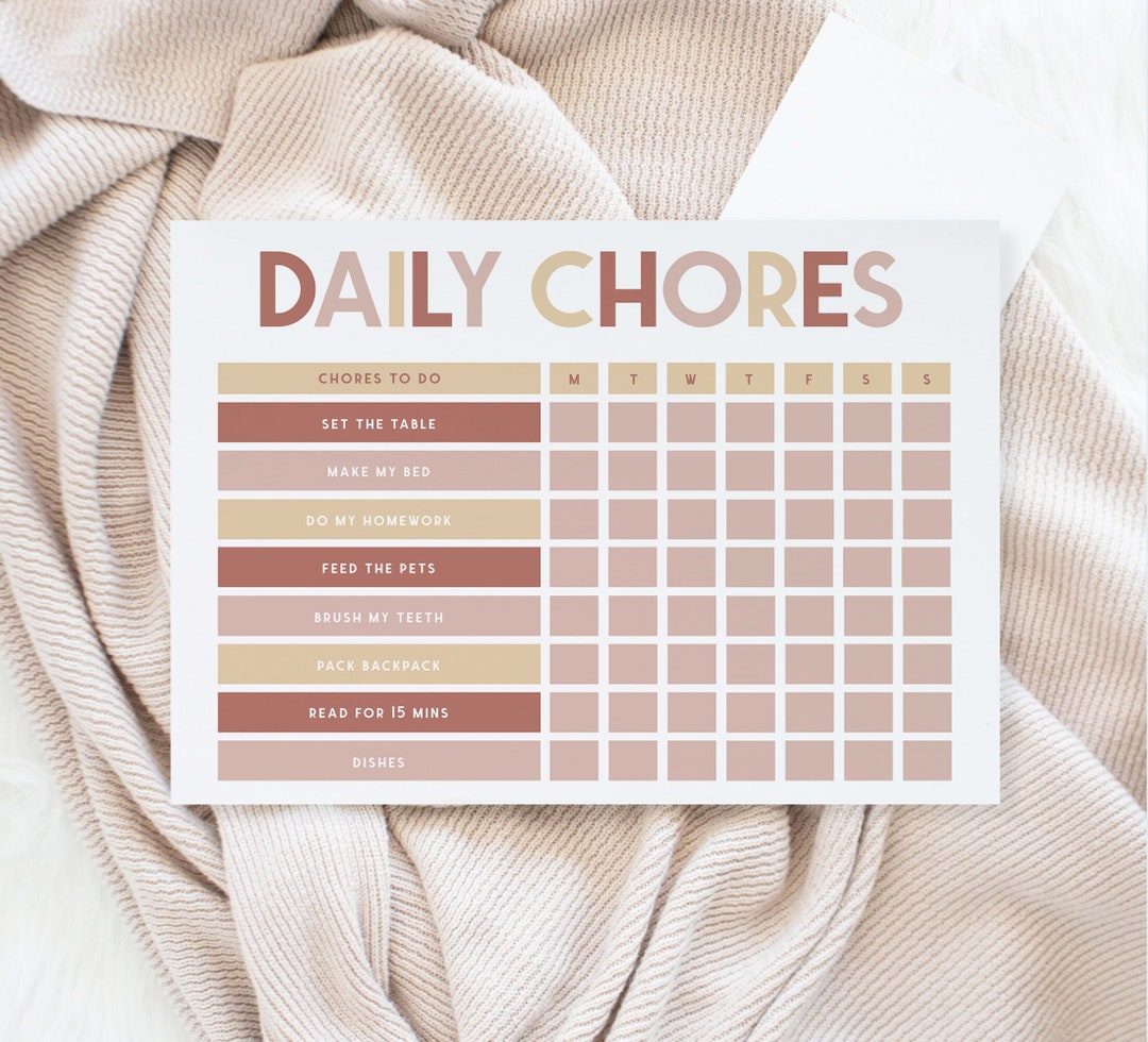 Kids Daily Chore Chart, Editable Printable Instant Download Boho ...