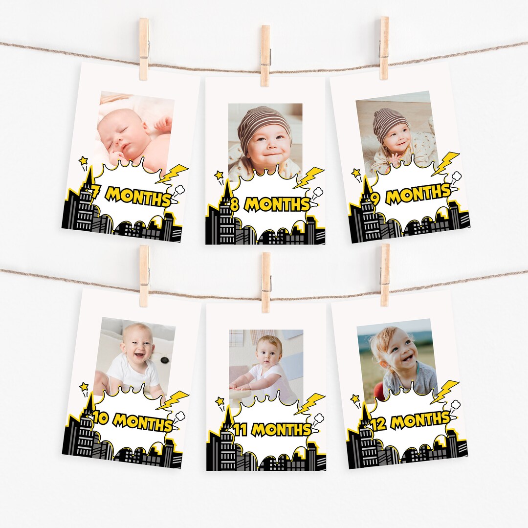 Superhero 1st Year Photo Banner, Boys Birthday Milestone Comic Book ...