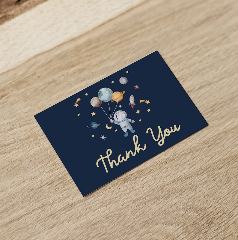 Editable Space Birthday Thank You Card Astronaut Planets to the Moon ...