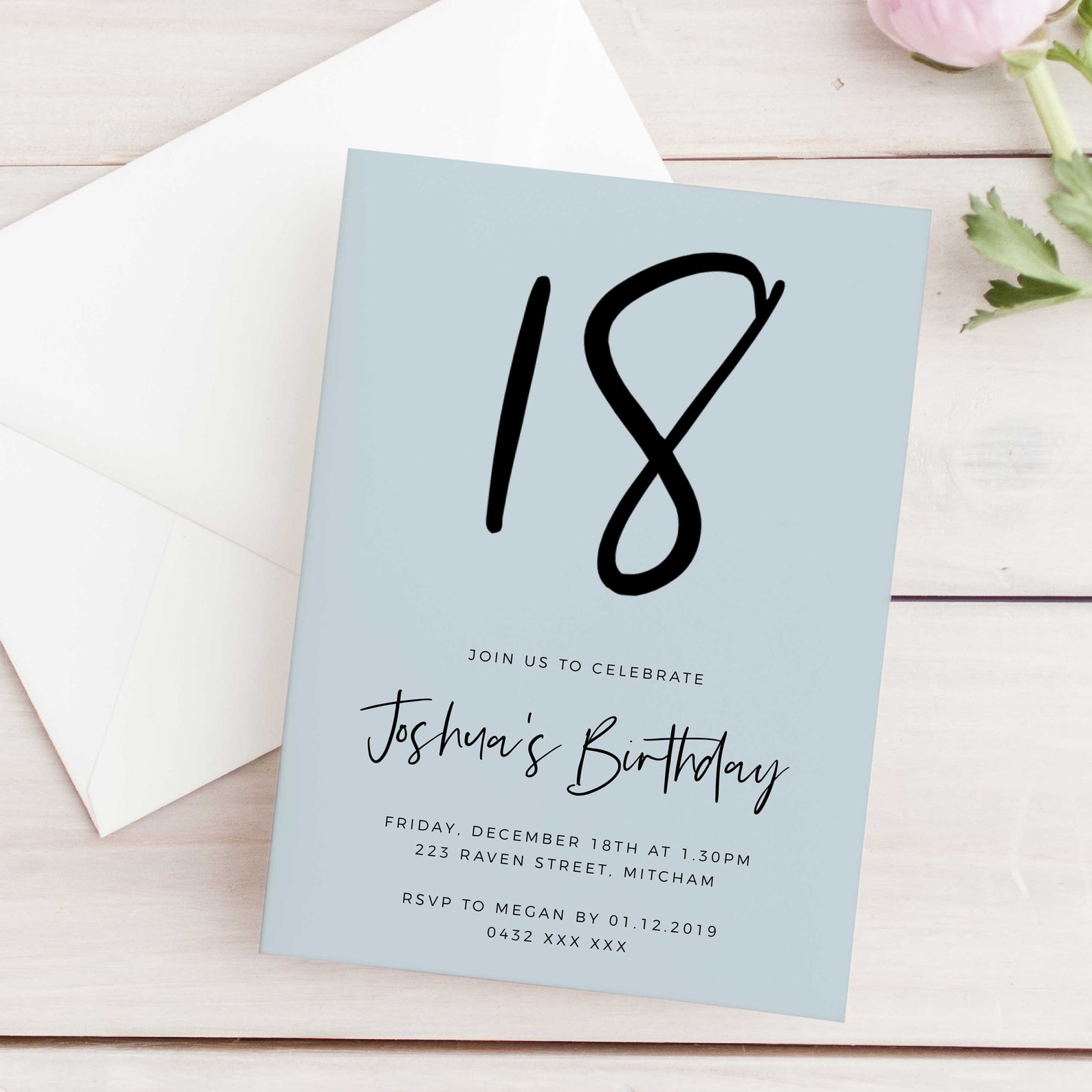 Blue Boys Printable 18th Birthday Invitation INSTANT DOWNLOAD | Etsy