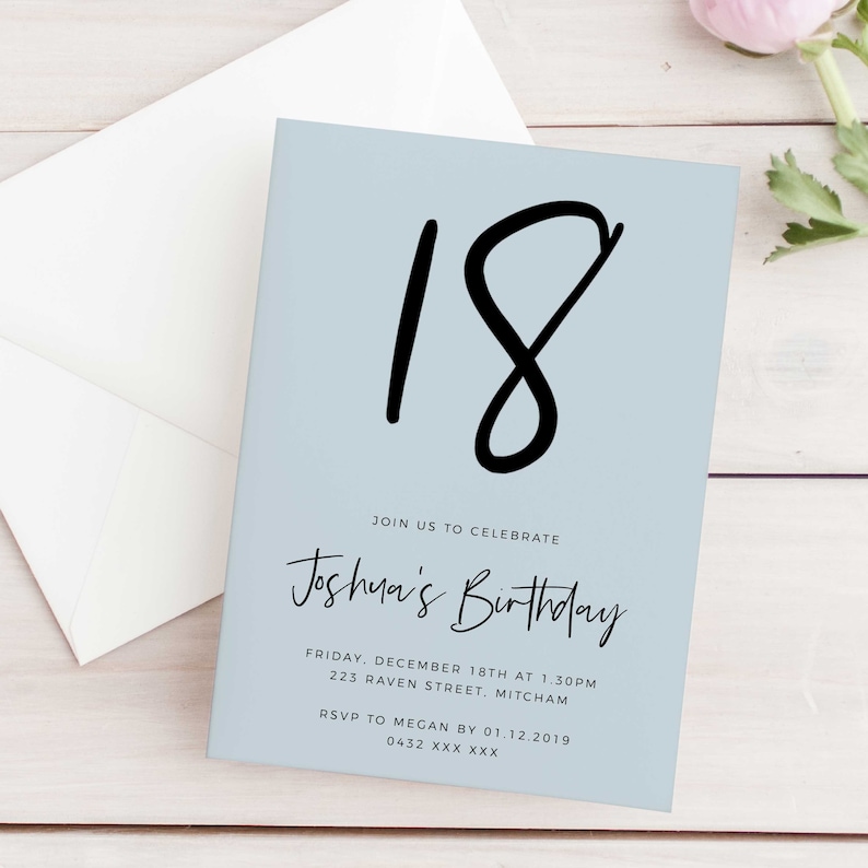 Editable Blue 18th Birthday Party Invitation Download - Etsy Australia