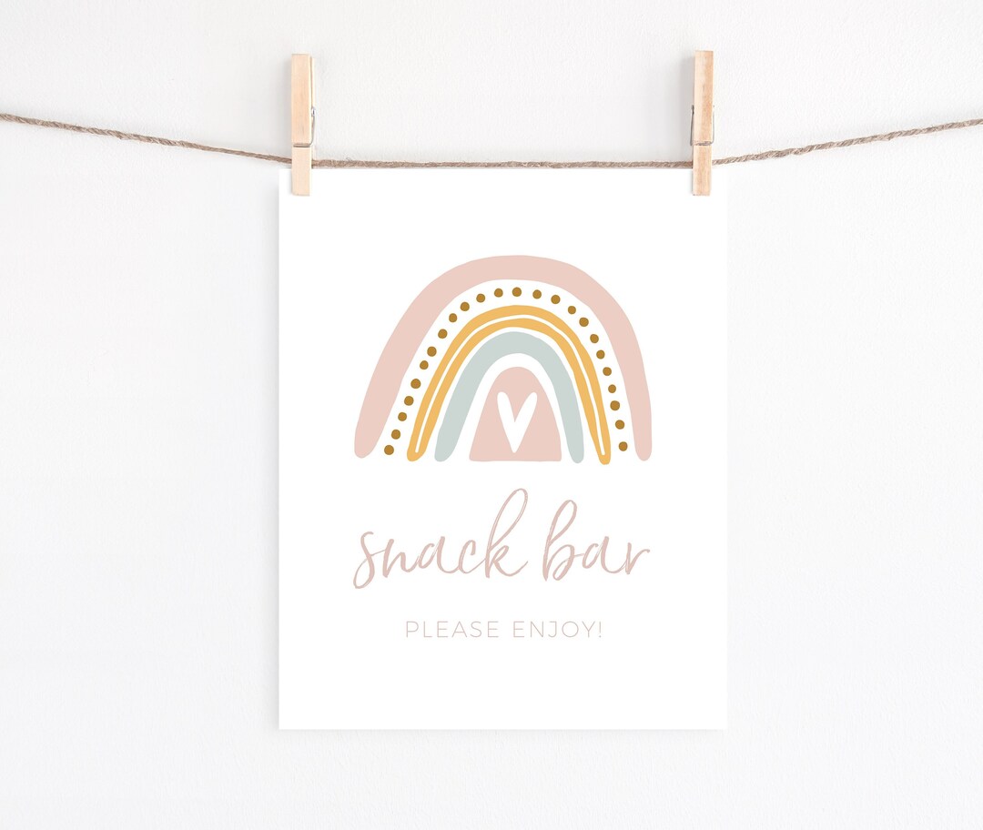Snack Bar Sign Printable Food Table Sign Rainbow 1st Birthday Gift ...