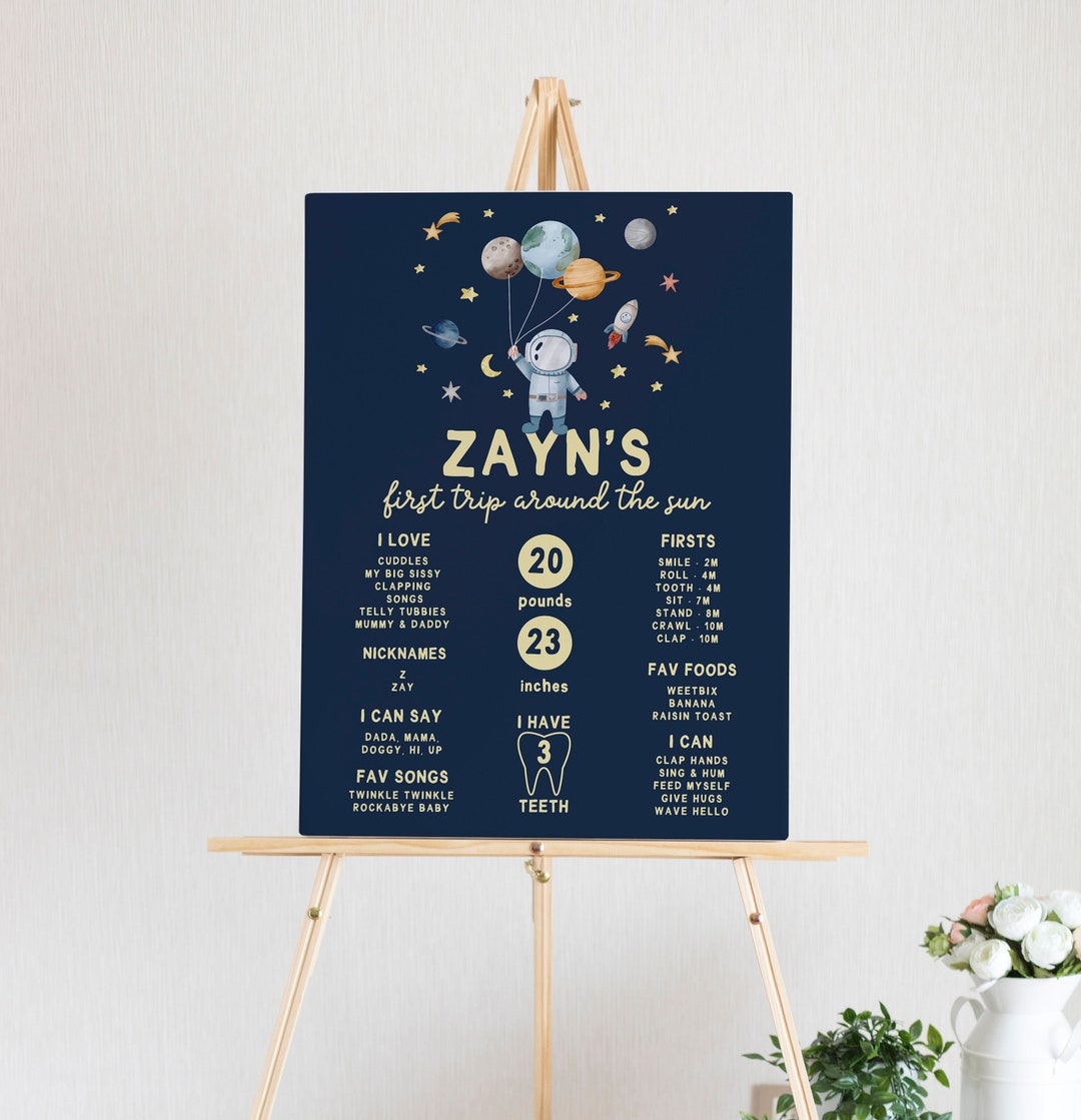 Outer Space Birthday Milestone Sign First Trip Around the Sun Boy 1st ...