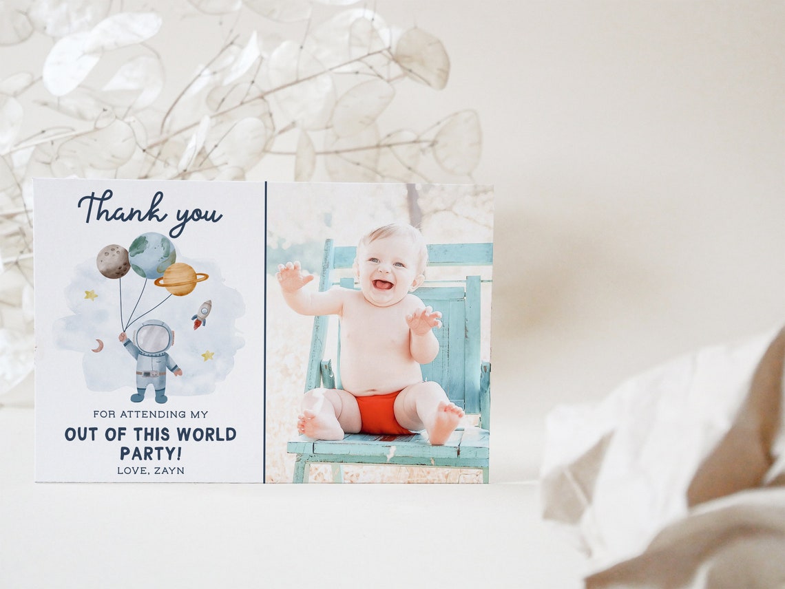 Space Birthday Thank You Card Astronaut Planets Outer Space Party ...