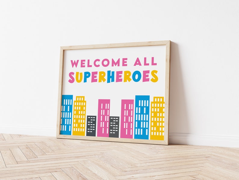 Editable Birthday Table Sign Template, Girls Superhero Pink Welcome All ...
