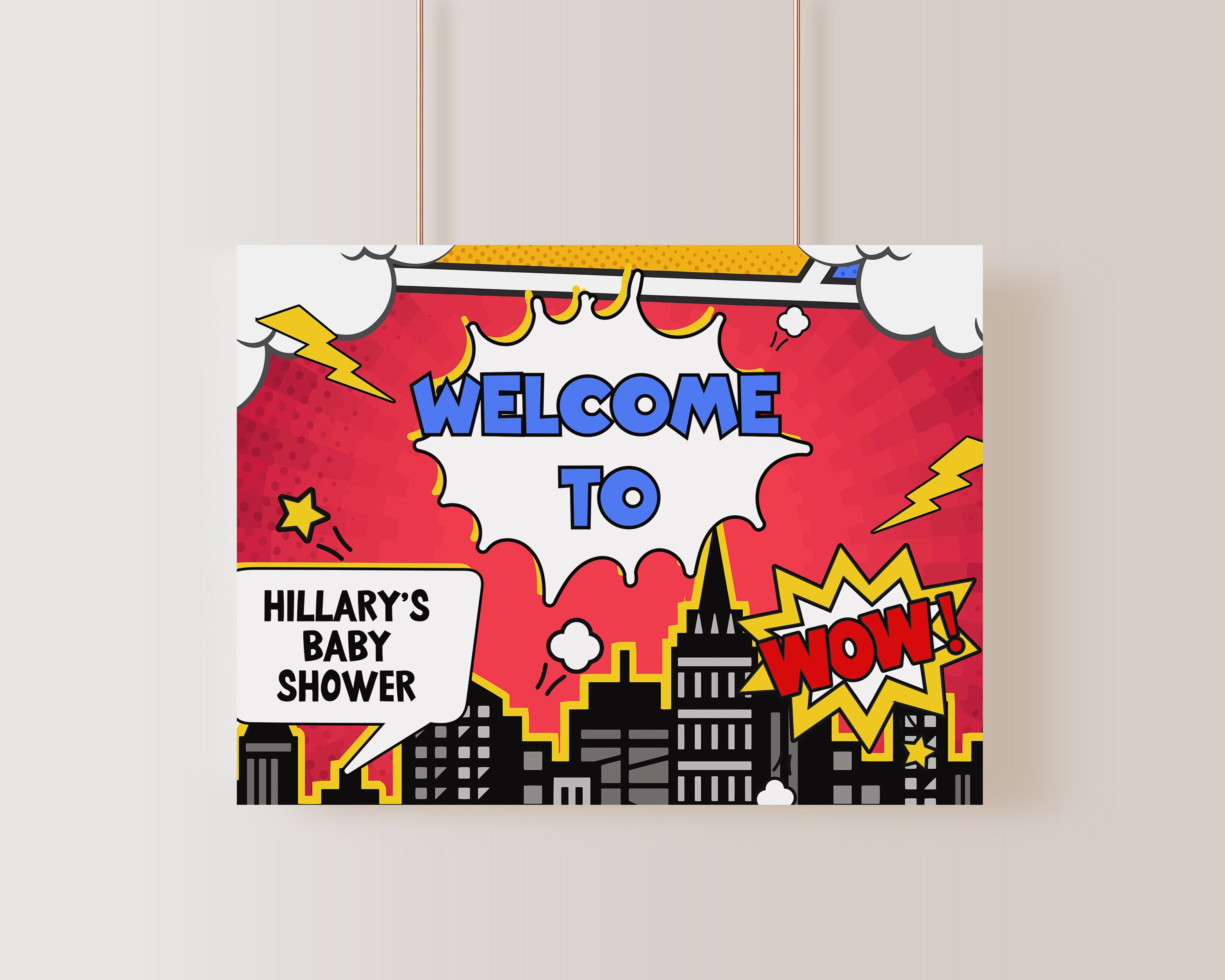 Superhero Welcome Sign, Comic Book Editable Baby Shower Poster, Kids ...