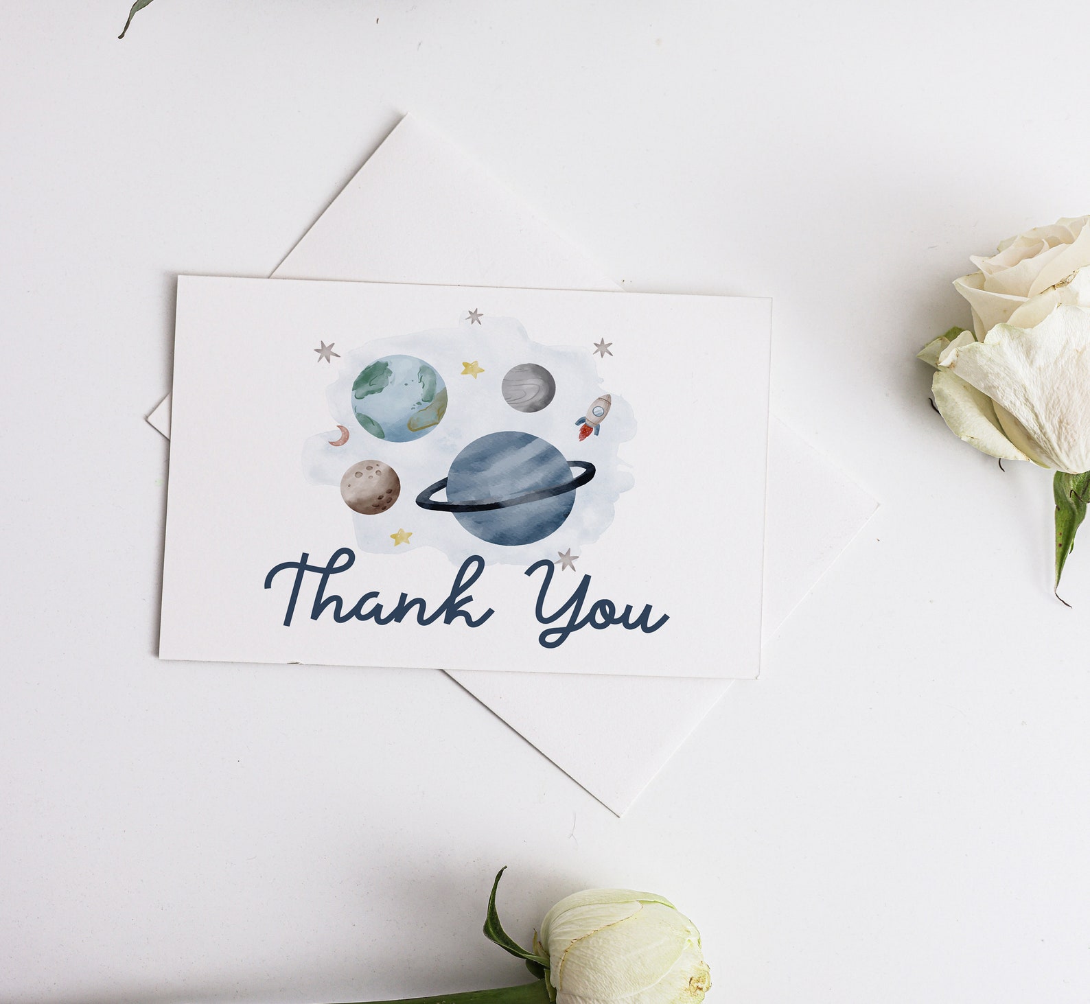 Editable Space Birthday Thank You Card Astronaut Planets to the Moon ...