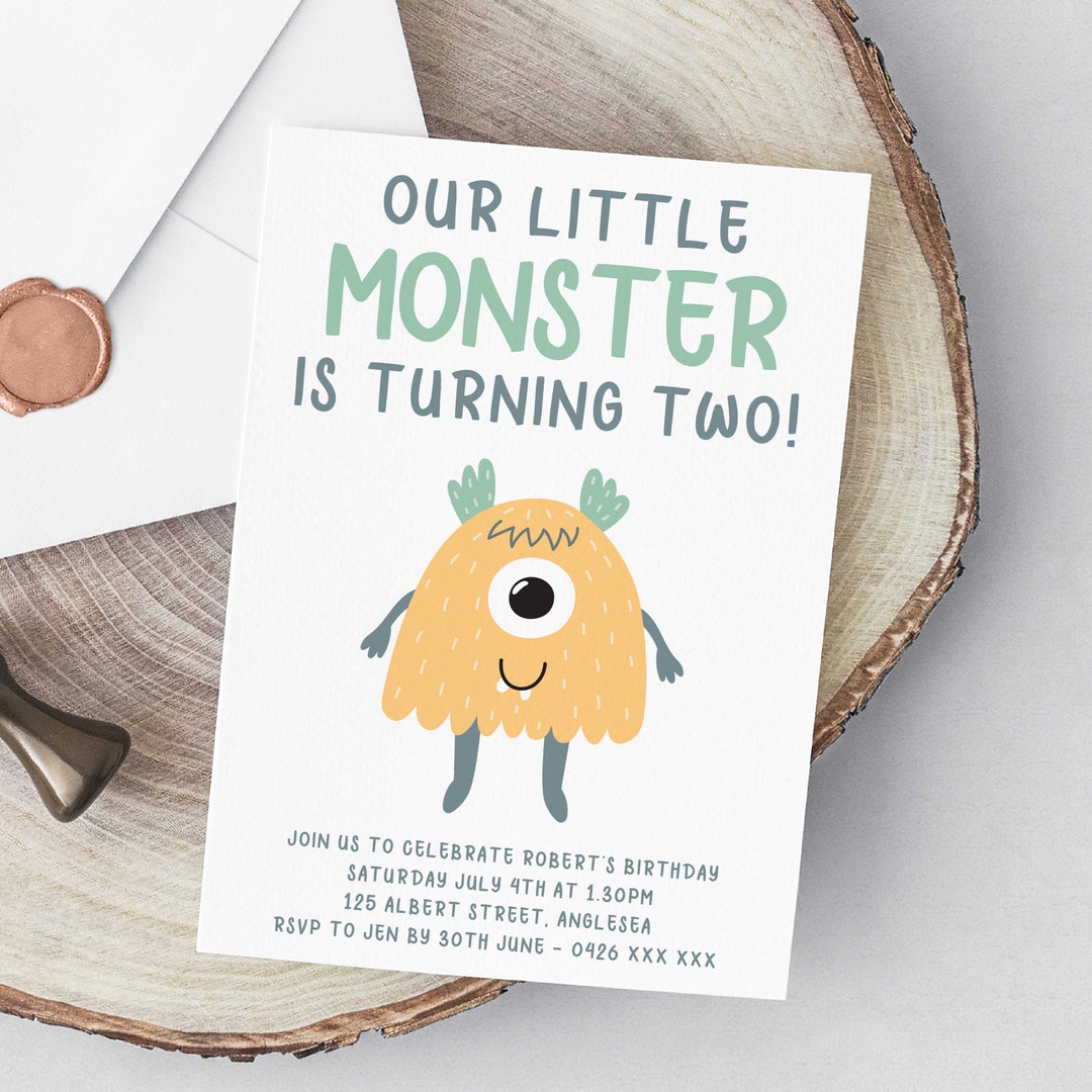 Editable Monster 2nd Birthday Party Invitation Download - Etsy