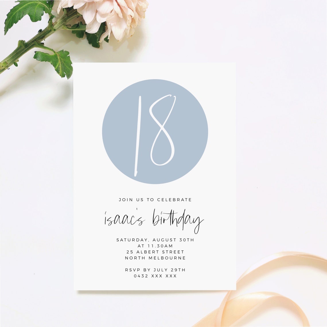 Editable Blue 18th Birthday Party Invitation Download - Etsy
