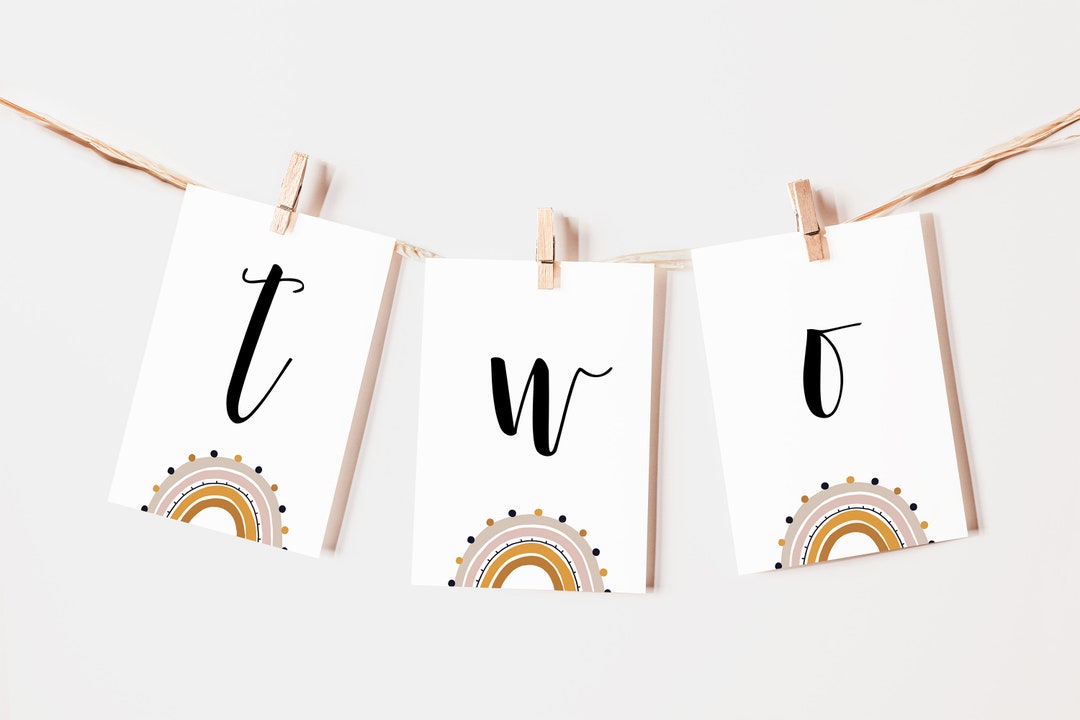 Editable Boho Rainbow Banner Second Birthday Editable Modern Rainbow ...