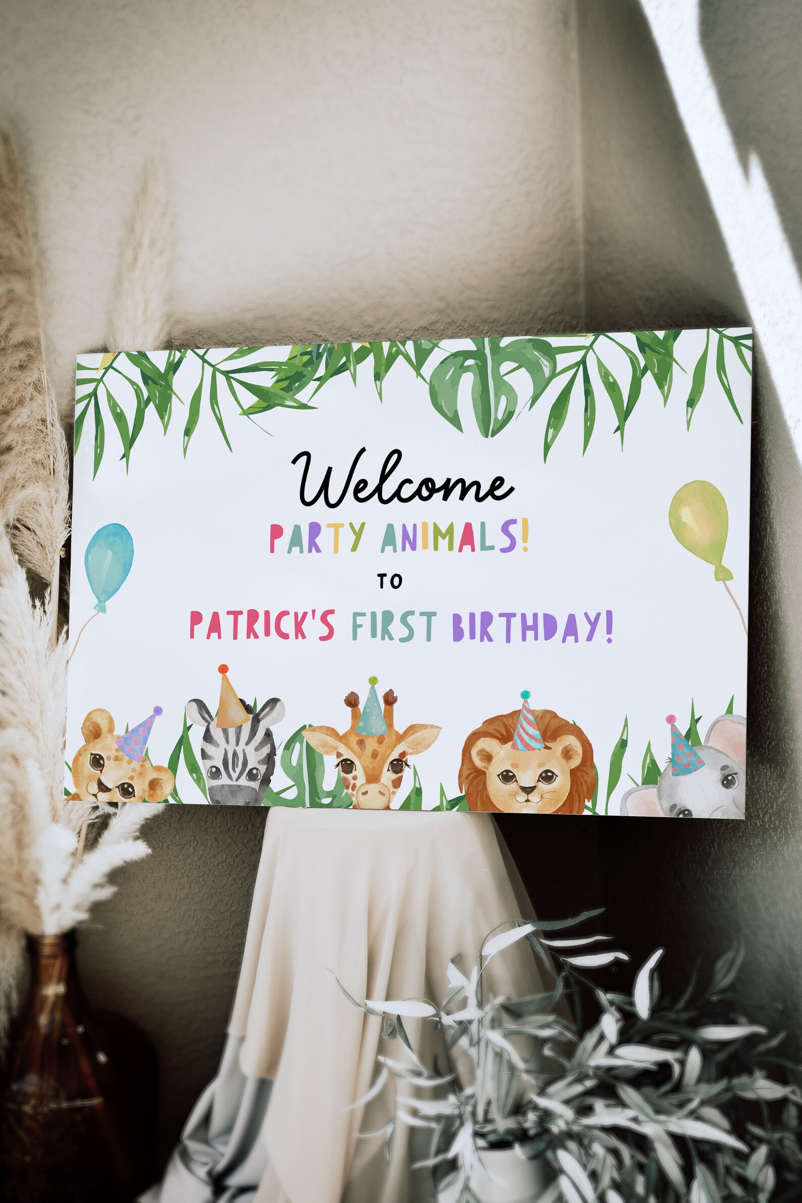 Editable Party Animals Welcome Sign Template, Zoo Safari Welcome Poster ...
