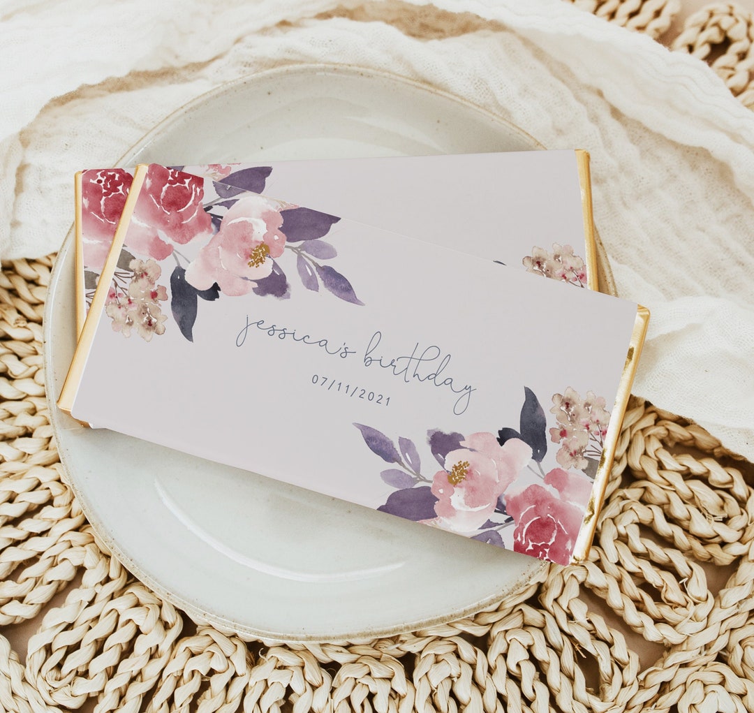 Blush Floral Chocolate Bar Wrapper Editable Template - Elegant and ...