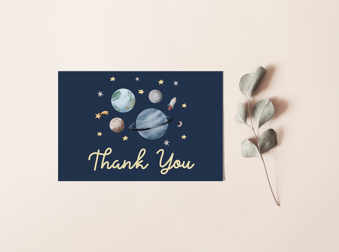 Editable Space Birthday Thank You Card Astronaut Planets to the Moon ...