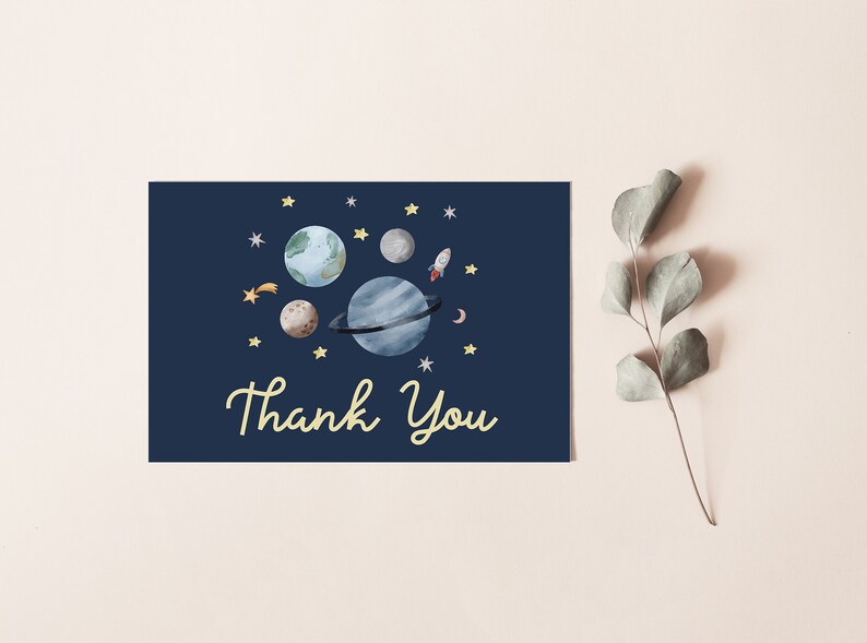 Editable Space Birthday Thank You Card Astronaut Planets to the Moon ...