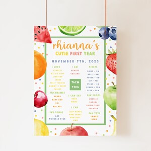 1st Birthday Milestone Poster, Tutti Fruity Summer Fruits Editable ...