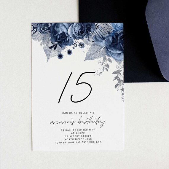 15th Invitation 15th Invite Z150 INSTANT DOWNLOAD Birthday Invite Navy ...