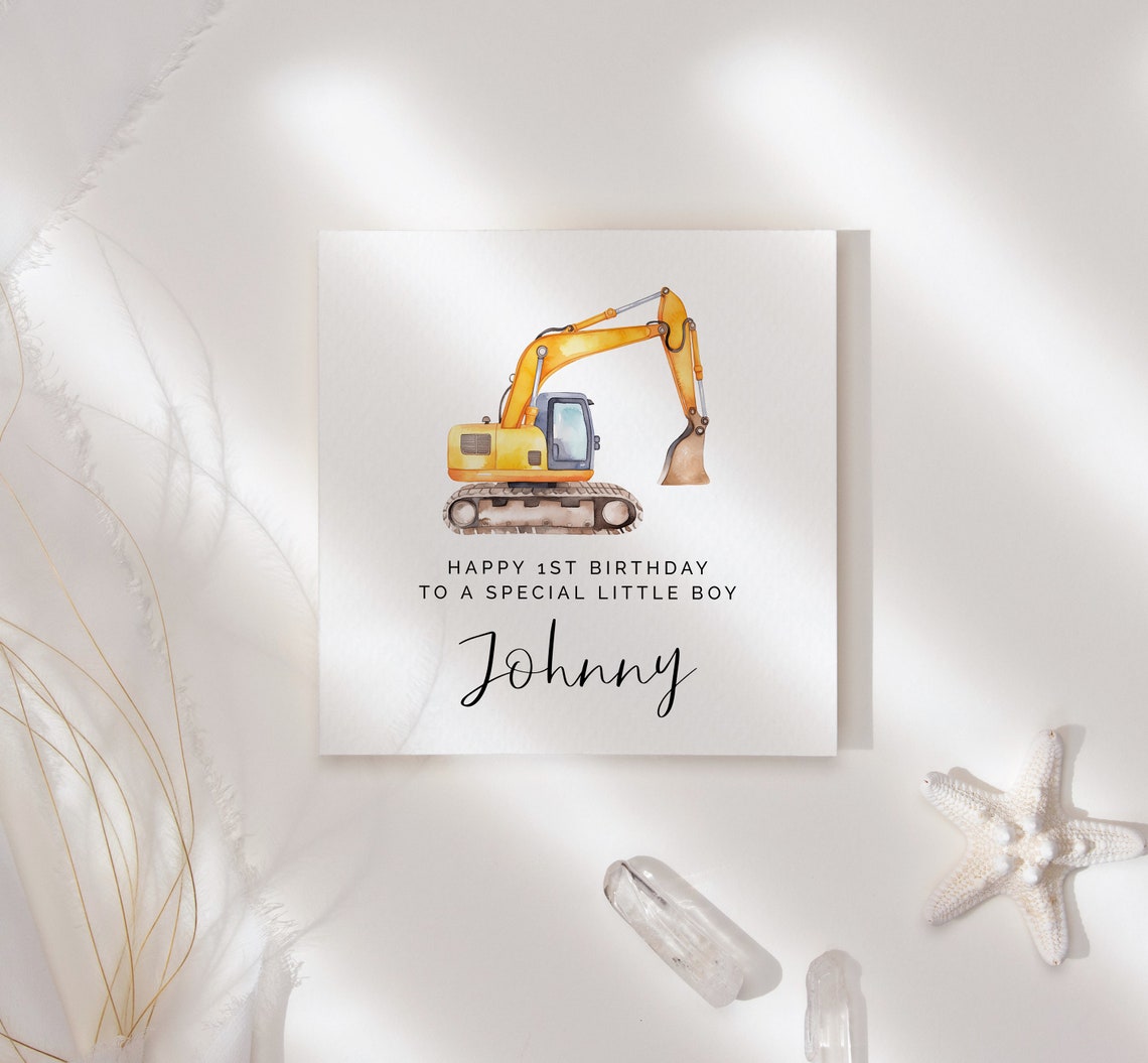 Birthday Card for Boys, Crane & Bulldozer Personalised Construction ...