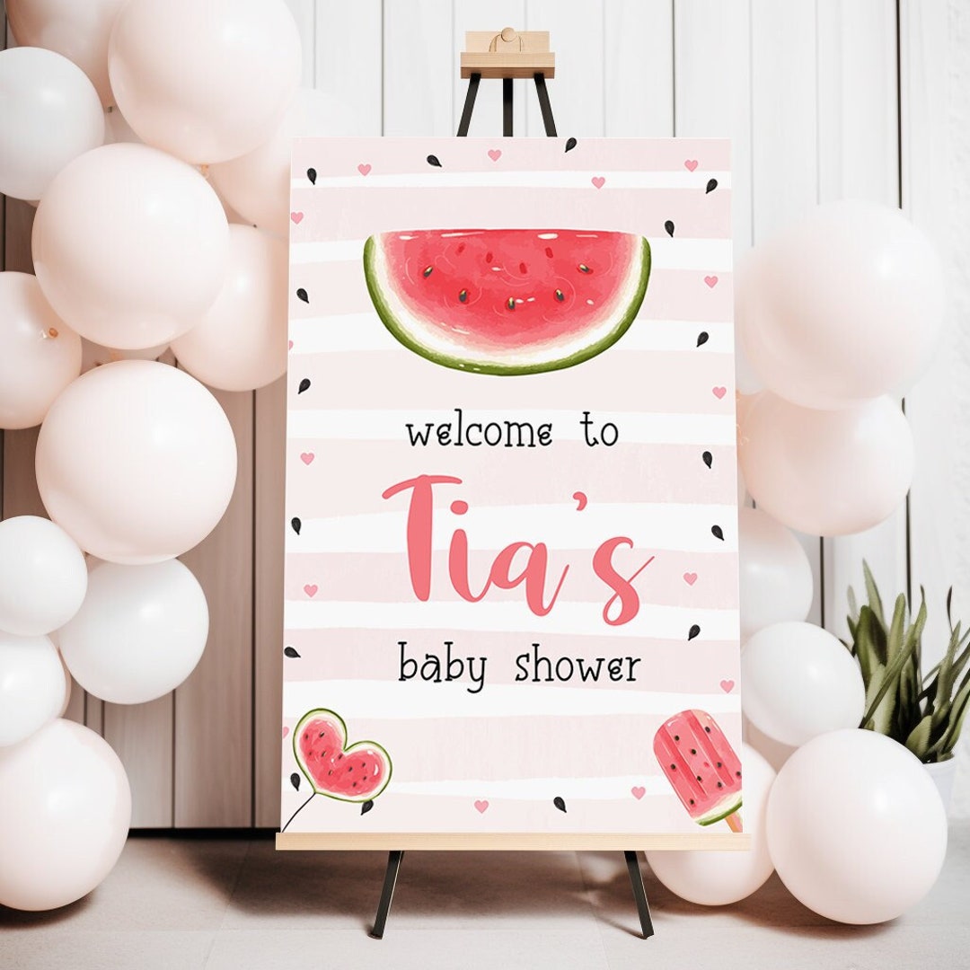 Editable Baby Shower Welcome Sign - One in a Melon Red Watercolor ...