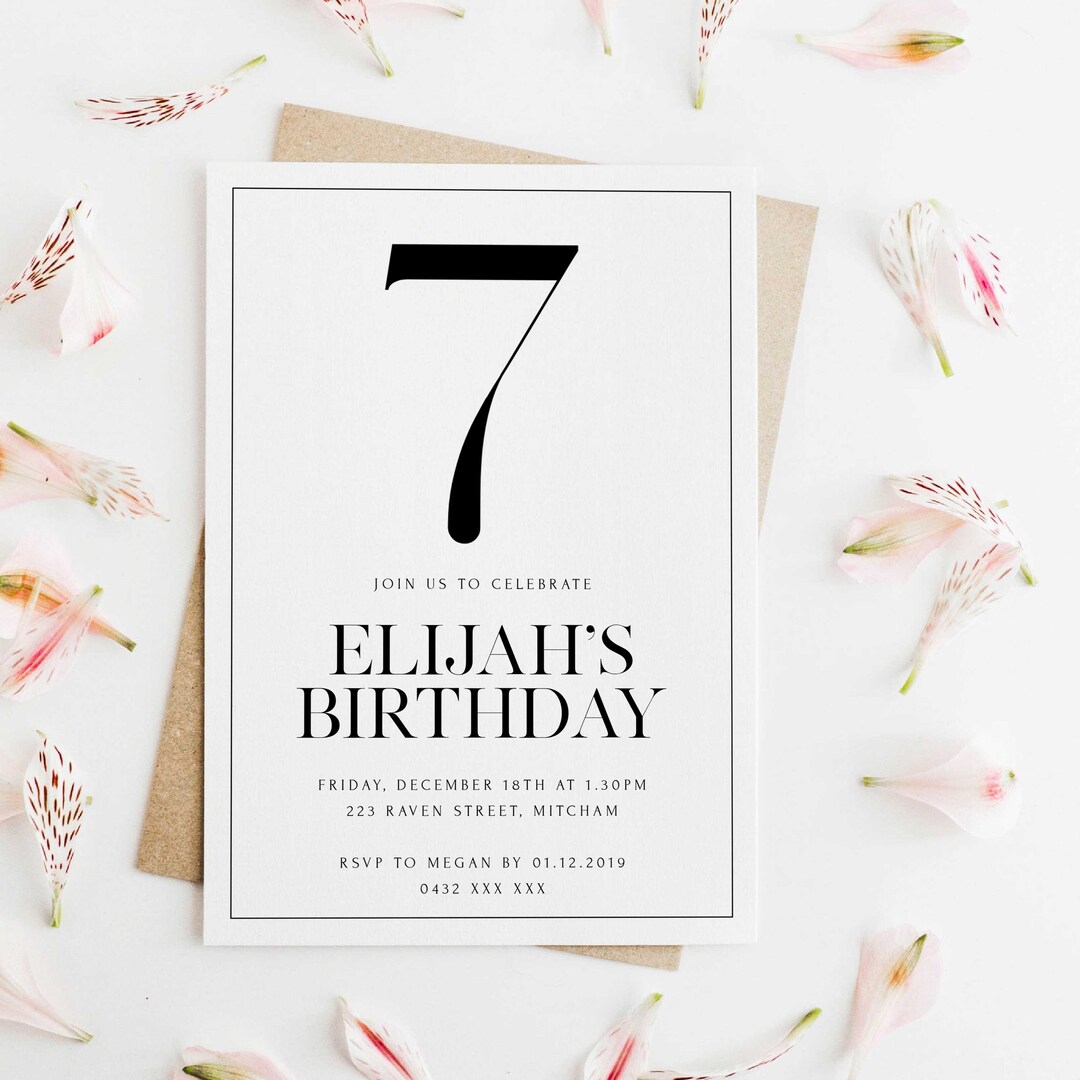 Editable Simple 7th Birthday Party Invitation Download Printable ...