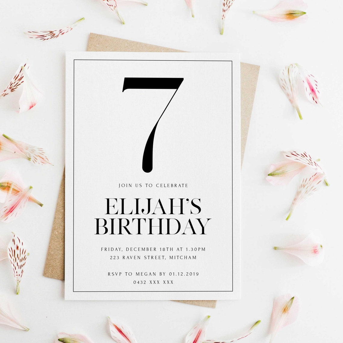 Editable Simple 7th Birthday Party Invitation Download - Etsy