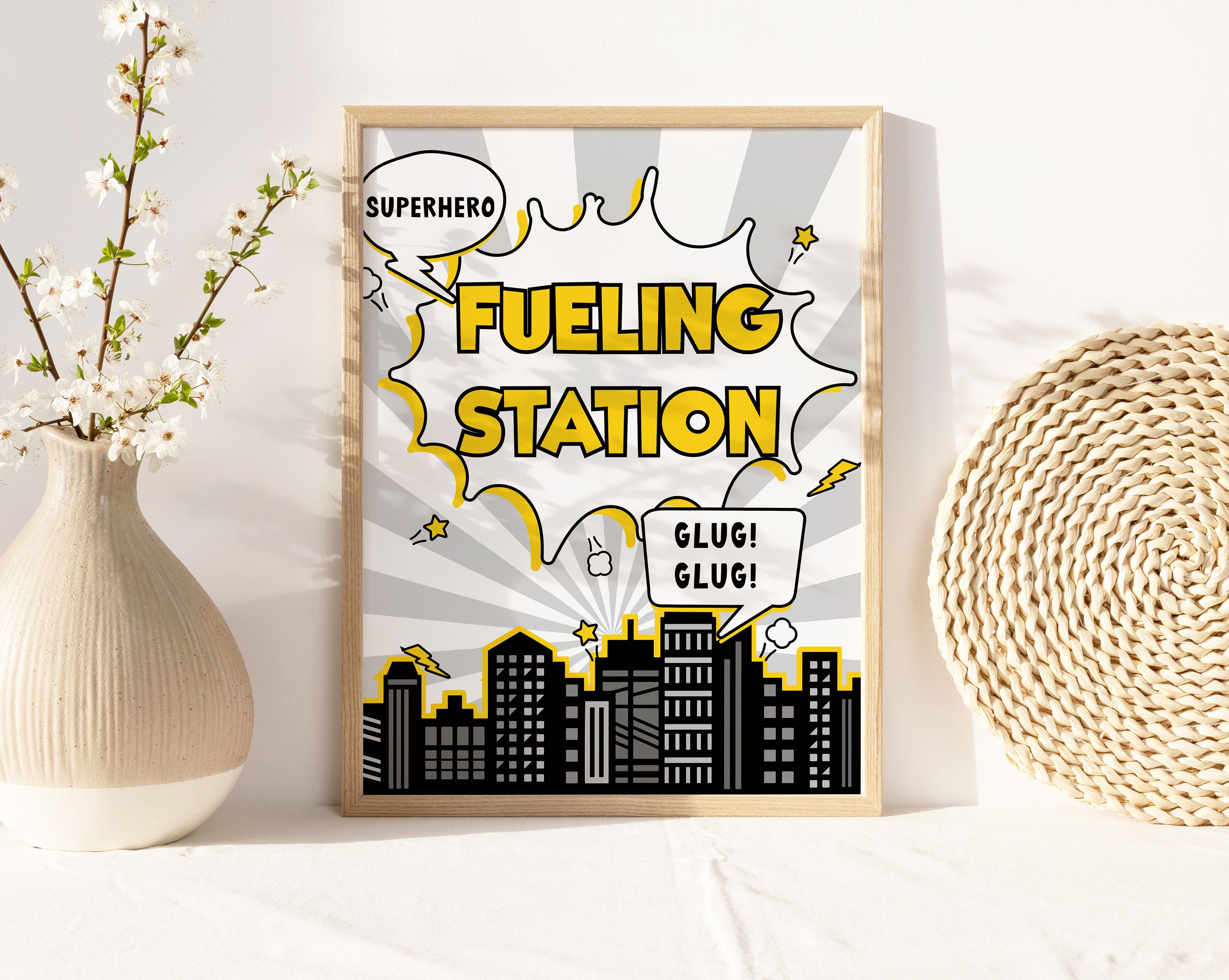 Superhero Fueling Station Sign, Boys Birthday Party Table Decor, Comic ...
