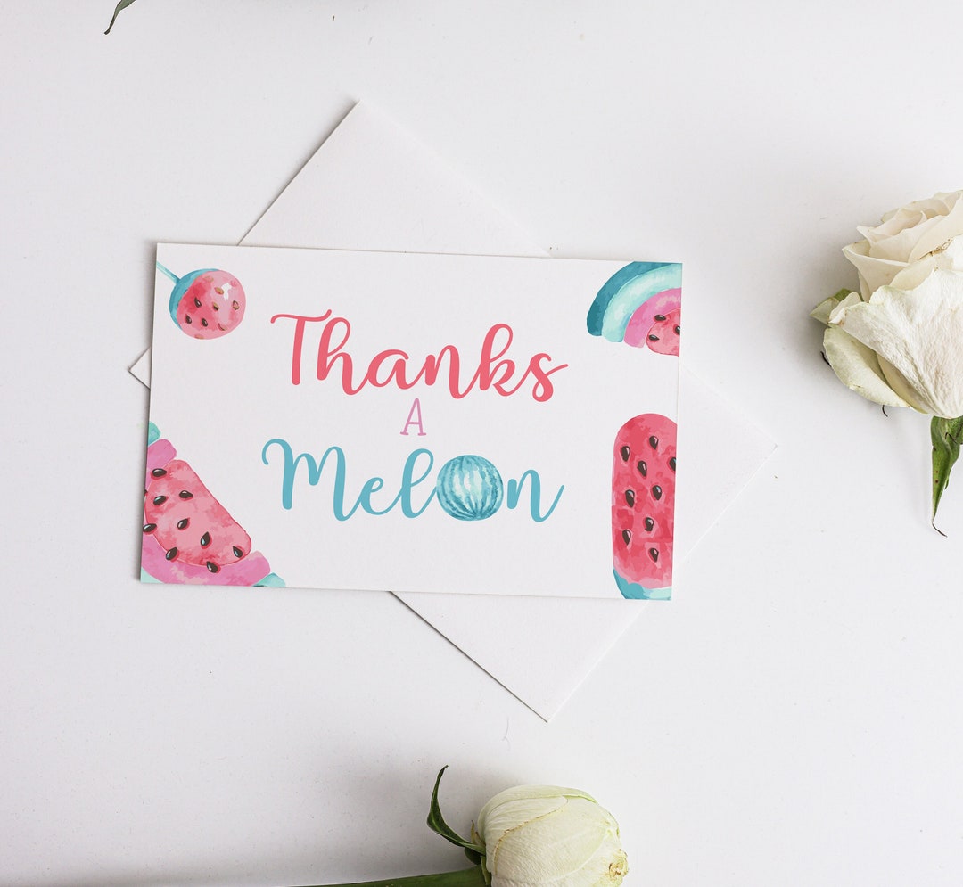 4x6 Thank You Card, Thanks a Melon Editable Printable Pink Watermelon ...