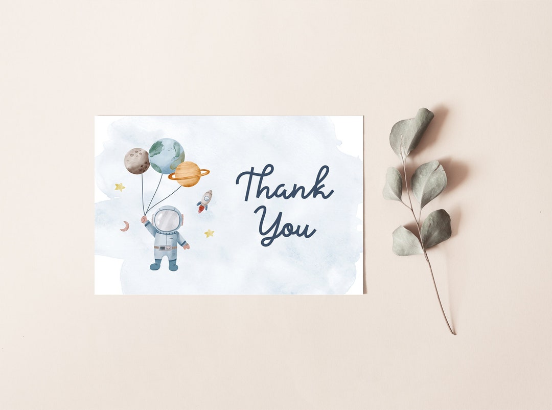 Editable Space Birthday Thank You Card Astronaut Planets to the Moon ...