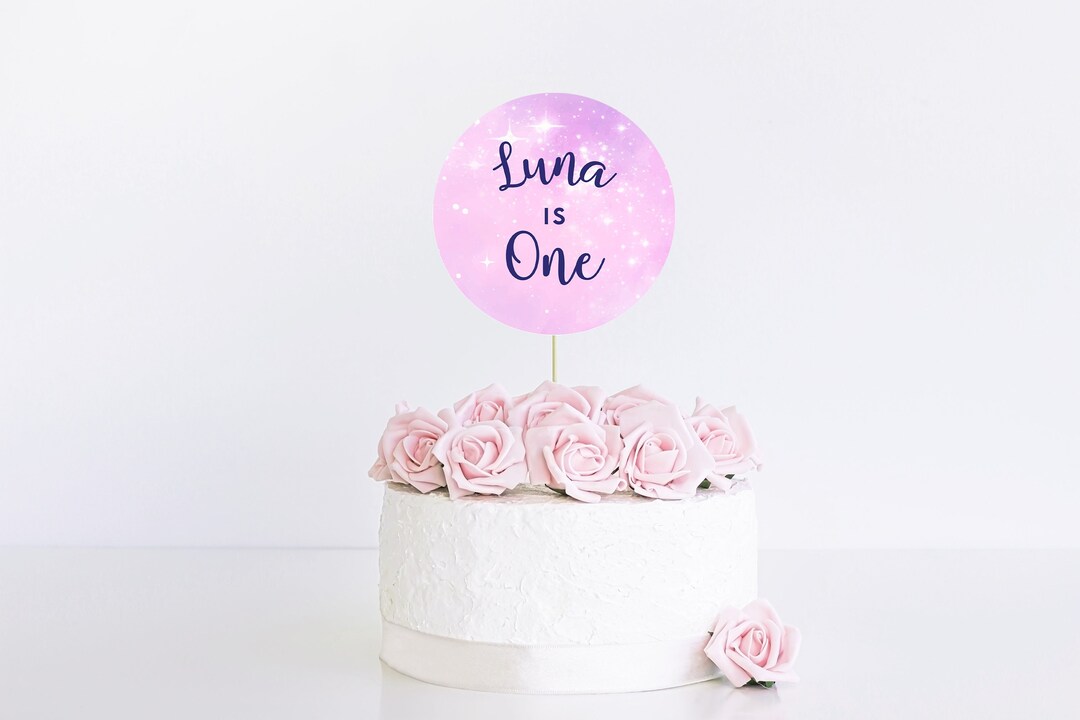 Galaxy Cake Topper, Editable Instant Download Pastel Neon Sparkle ...