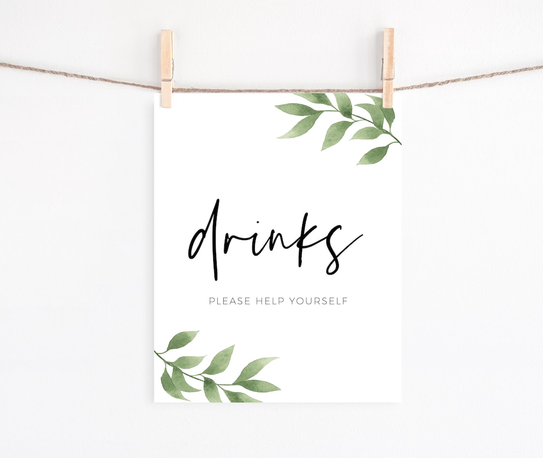 Drinks Sign Printable Party Drinks Sign Greenery Birthday Party Baby ...